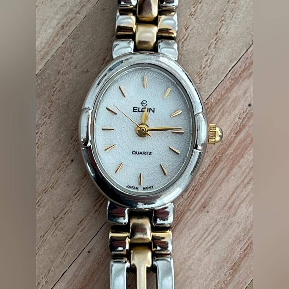 Elgin Ladies Watch Vintage Sparkling White Dial Two T… - Gem